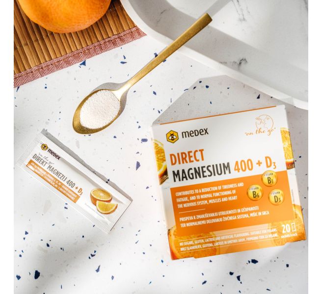 Medex Magnezij Direct 400 + D3 prašek v vrečkah, 20 vrečk po 2,2 g ...